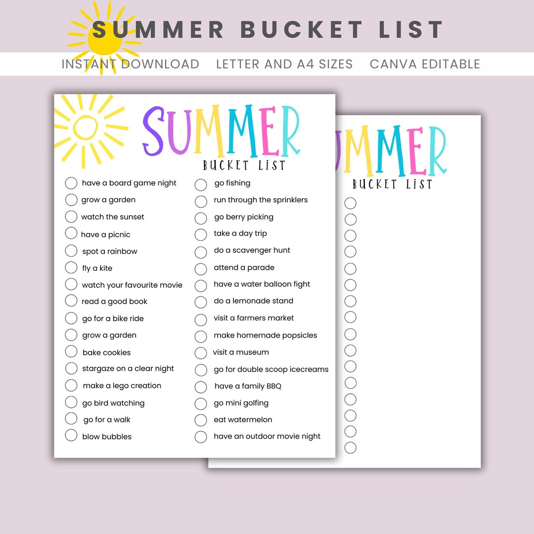 Summer Activities Checklist, Summer to Do List, Summer Bucket List ...