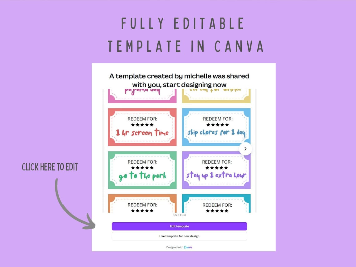 Printable Kids Reward Coupon Book: Editable Birthday Gift (digital ...