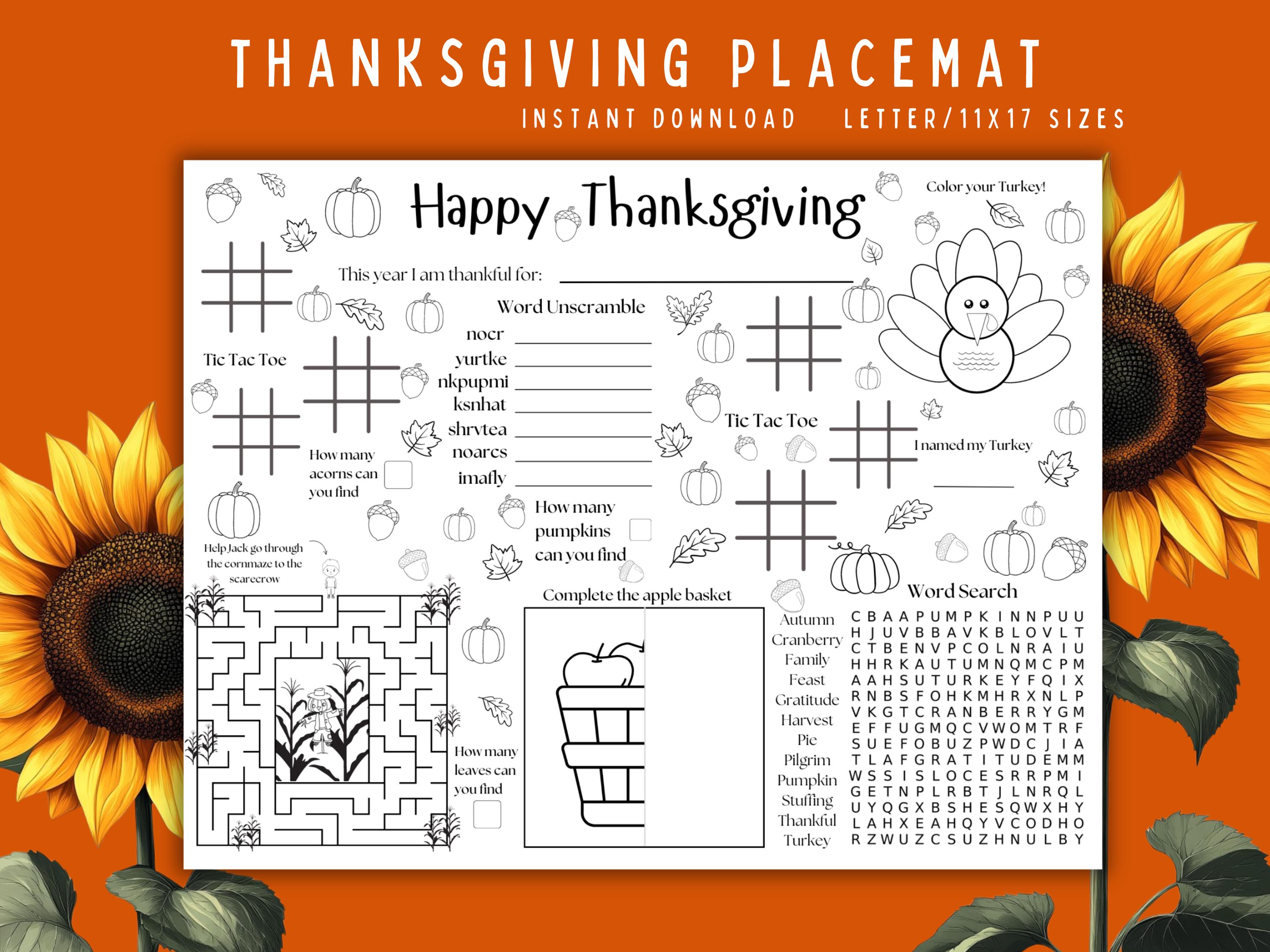 Fall Activity Placemat Printable Fall Coloring Placemats Fall ...