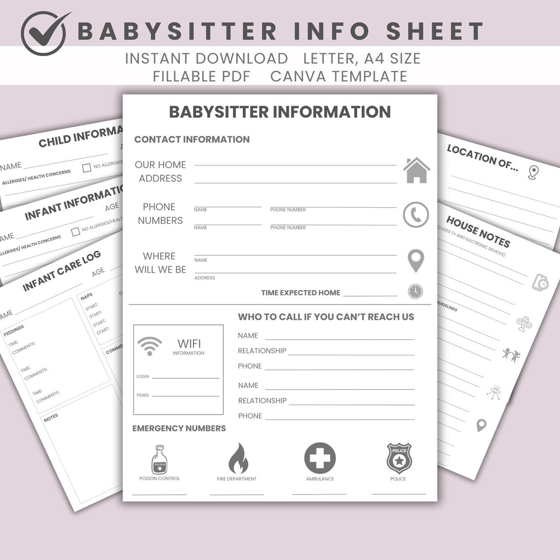 Printable Emergency Babysitter Information Sheet, Babysitter ...