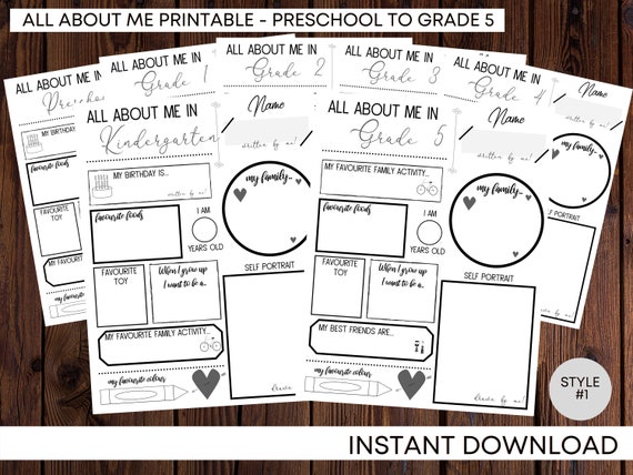 All About Me Printables 4th Grade