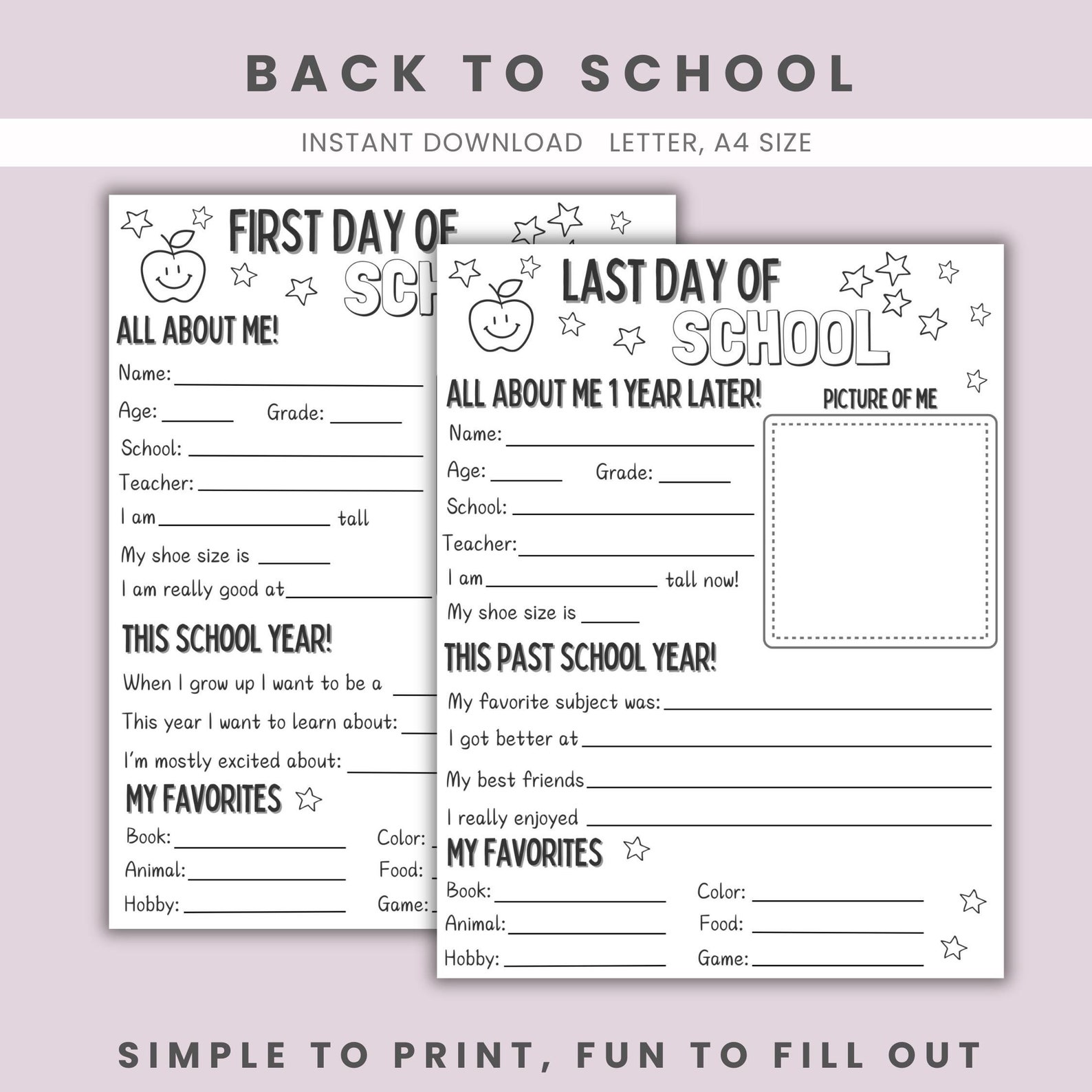 Printable First and Last Day of School Keepsake Worksheet, Back to ...