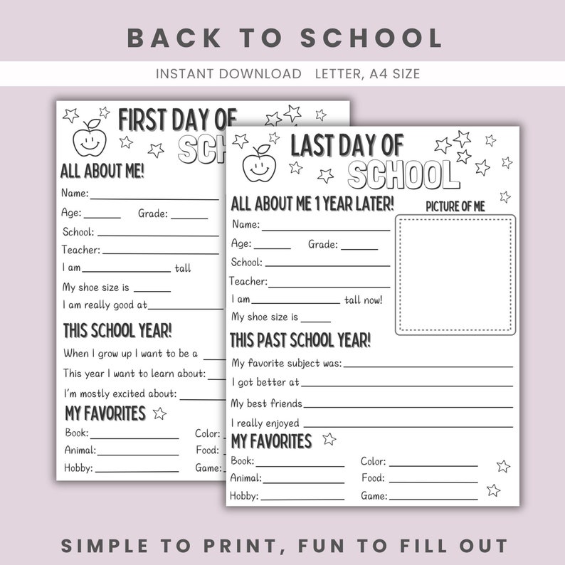 Printable First and Last Day of School Keepsake Worksheet, Back to ...