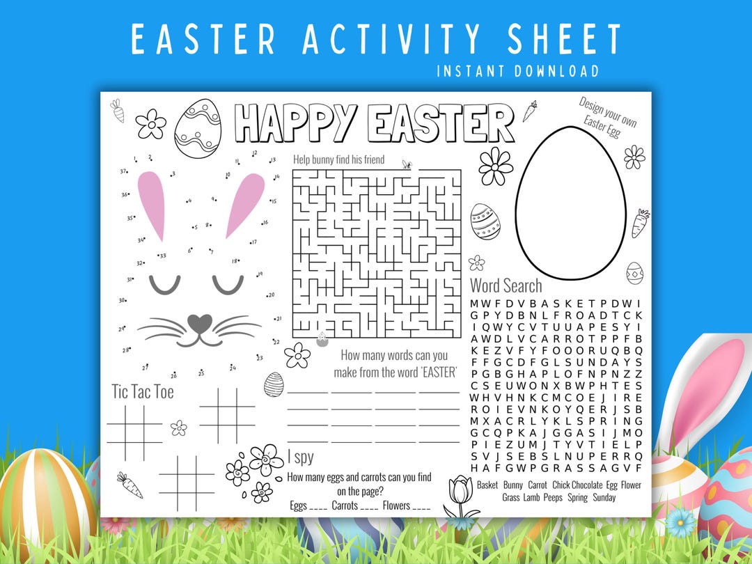 Easter Activity Mat | Easter Printable | Spring Games | Worksheet ...