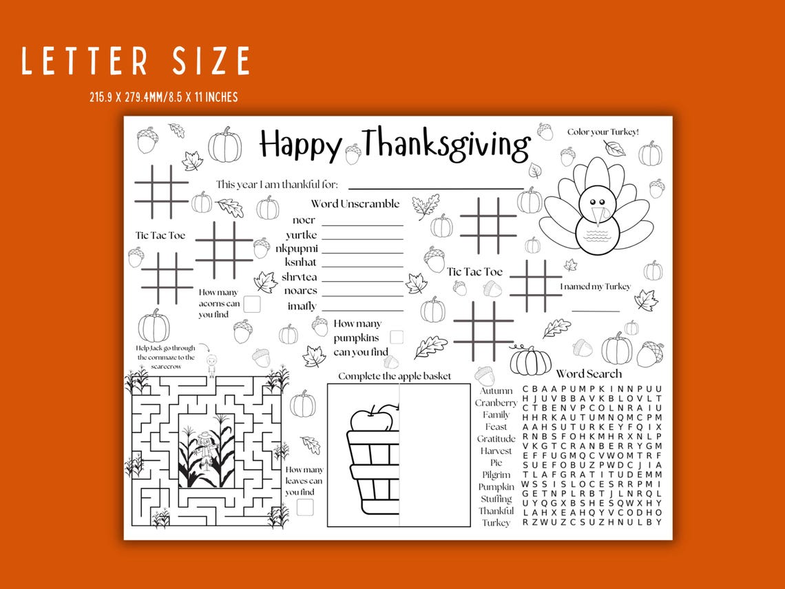 Fall Activity Placemat Printable Fall Coloring Placemats Fall ...