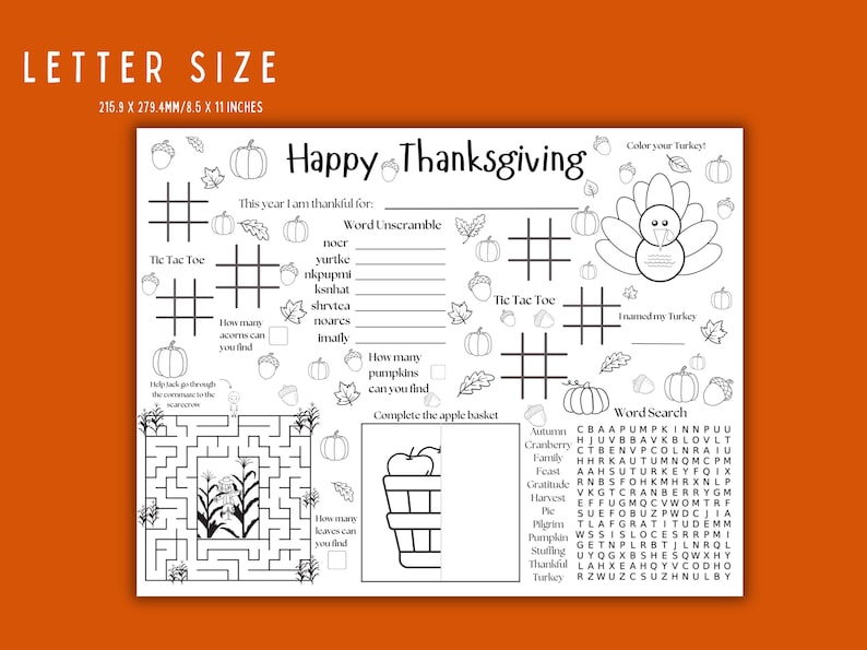 Fall Activity Placemat Printable Fall Coloring Placemats Fall ...
