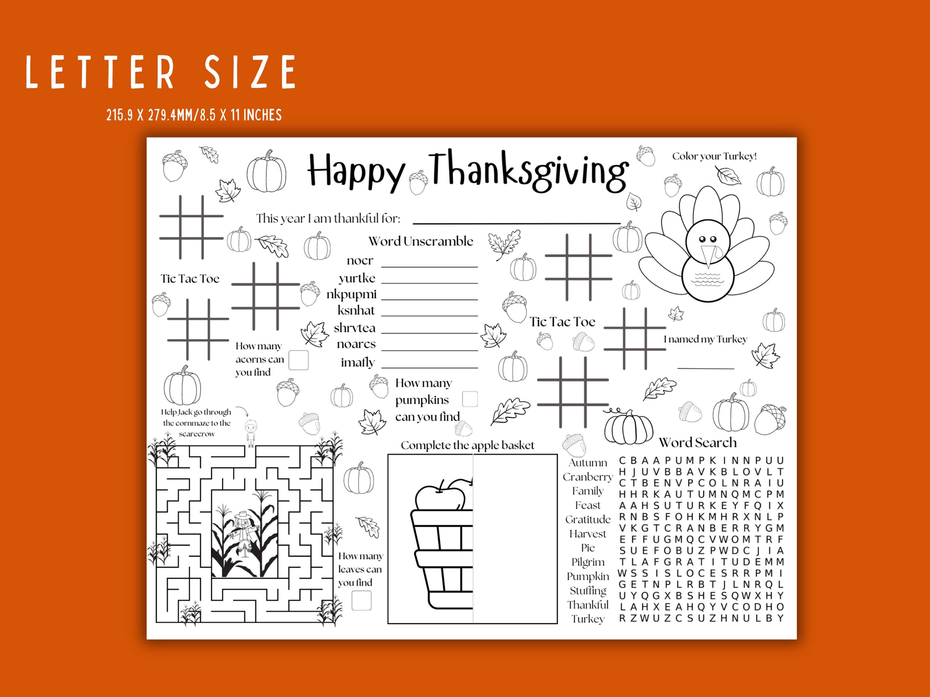 Fall Activity Placemat Printable Fall Coloring Placemats Fall ...