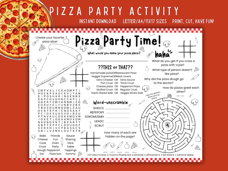 Pizza Party Placemat | Printable Italian Party Coloring Page | Birthday ...