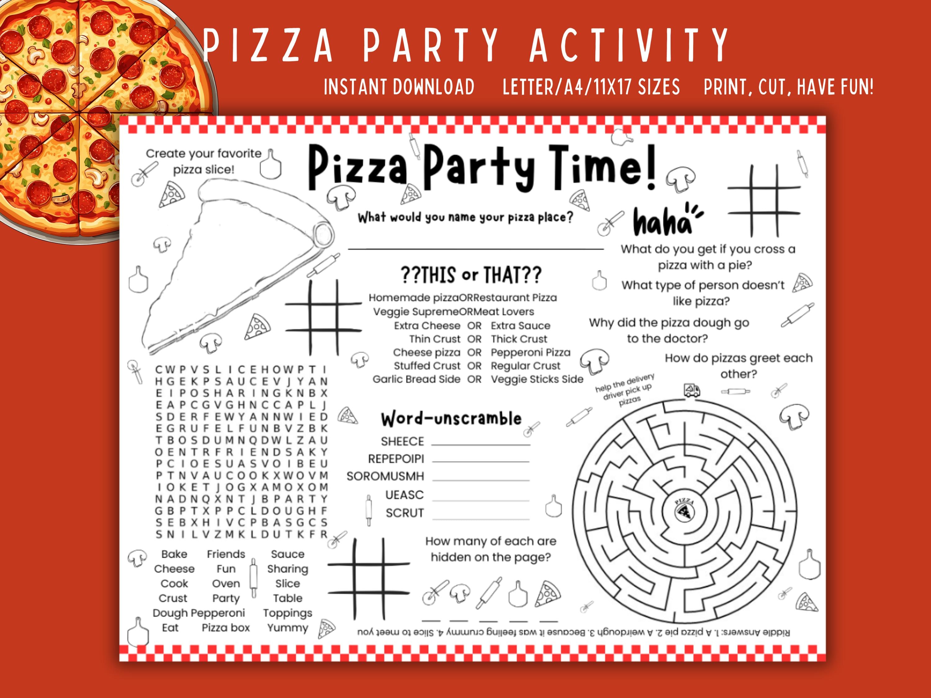 Pizza Party Placemat | Printable Italian Party Coloring Page | Birthday ...