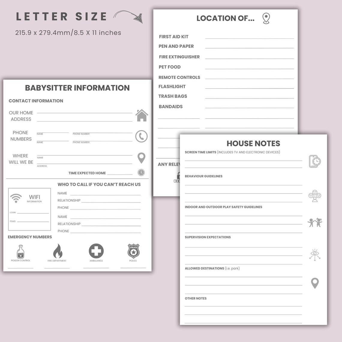 Printable Emergency Babysitter Information Sheet, Babysitter ...