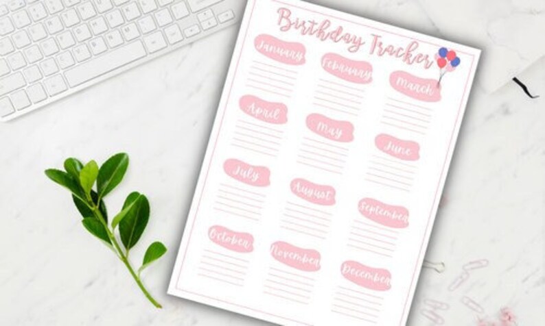 Birthday Tracker Calendar Printable - Birthday Planner for Digital ...
