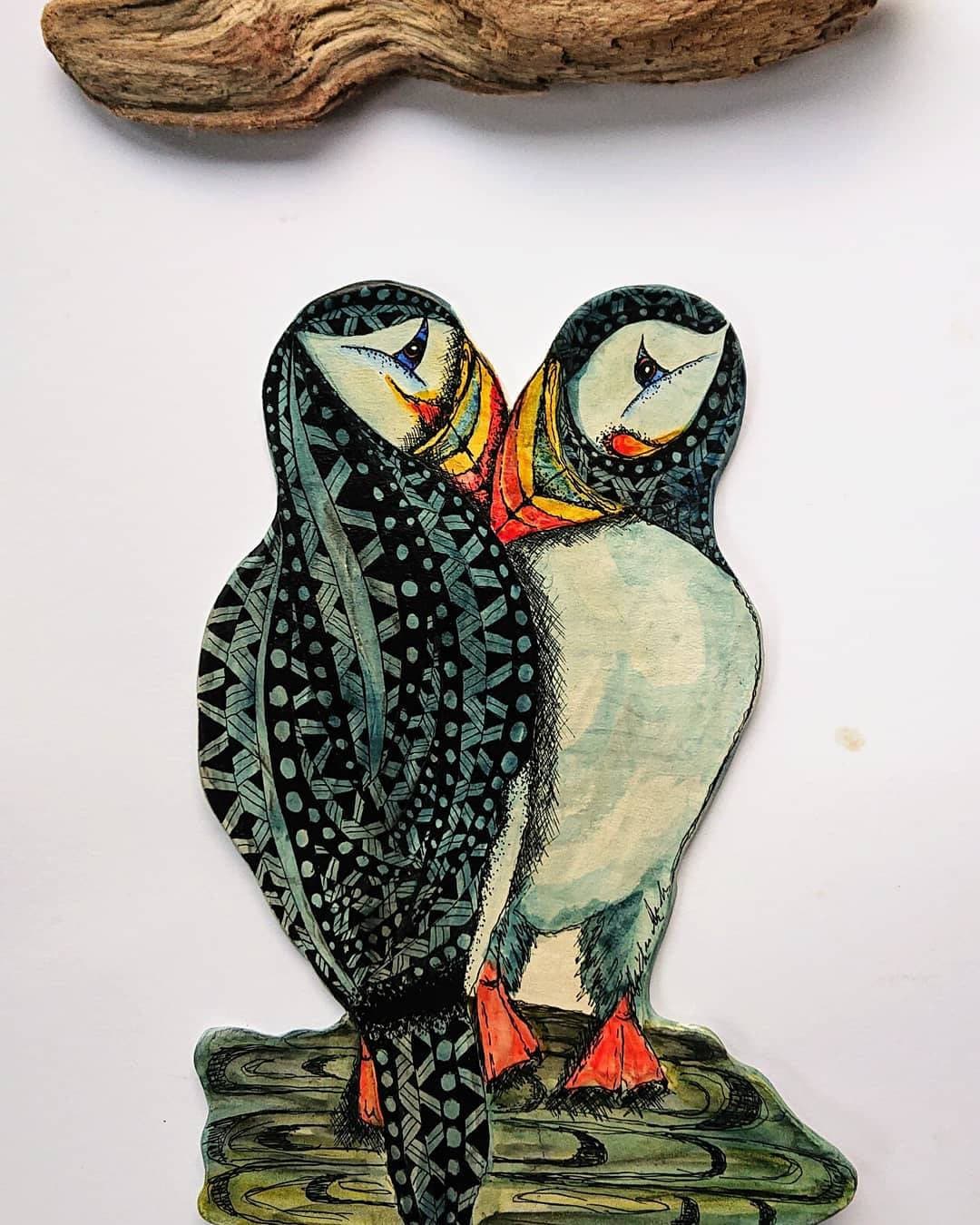 Handmade Clay Puffin Wallhangings. Handpainted in Watercolours and Then ...