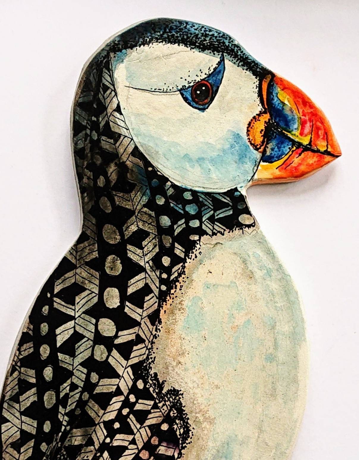 Handmade Clay Puffin Wallhanging. Handpainted in Watercolours and Then ...