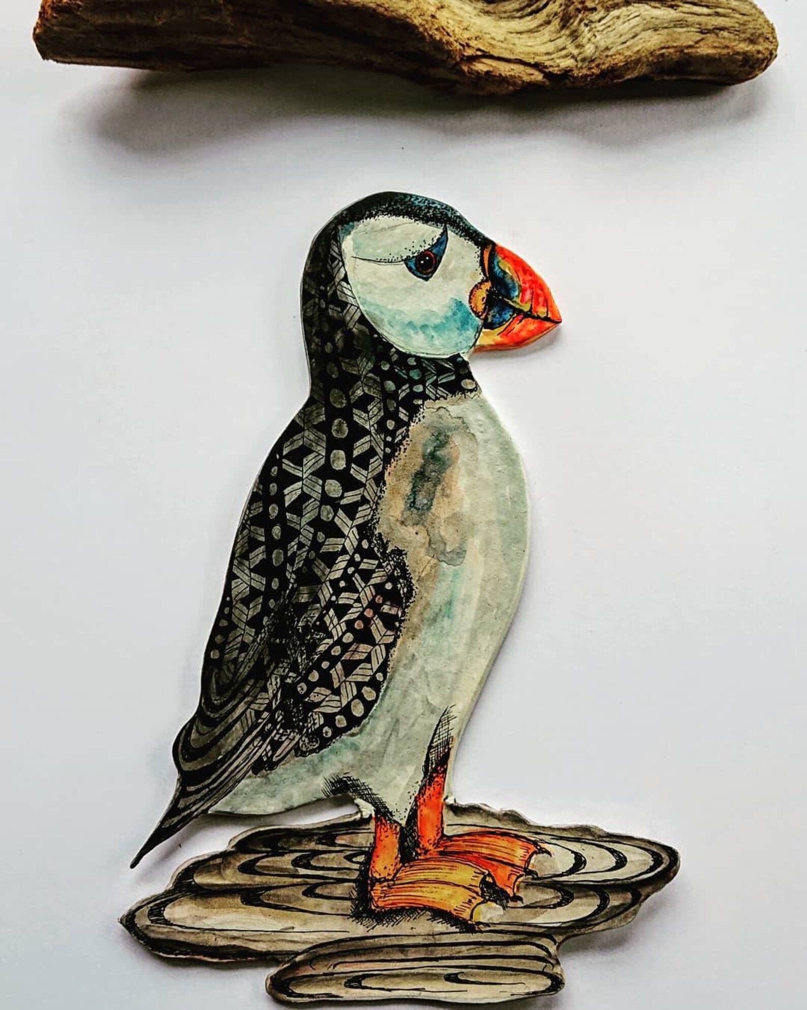 Handmade clay puffin wallhanging. Handpainted in watercolours | Etsy
