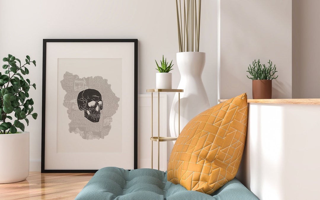 Vintage Skull Newspaper Print // Vintage Halloween Print, Skeleton Wall ...