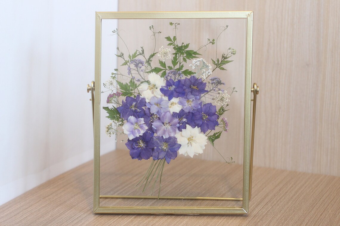 Purple Flowers Bouquet Pressed Flower Herbarium Frame Pressed - Etsy
