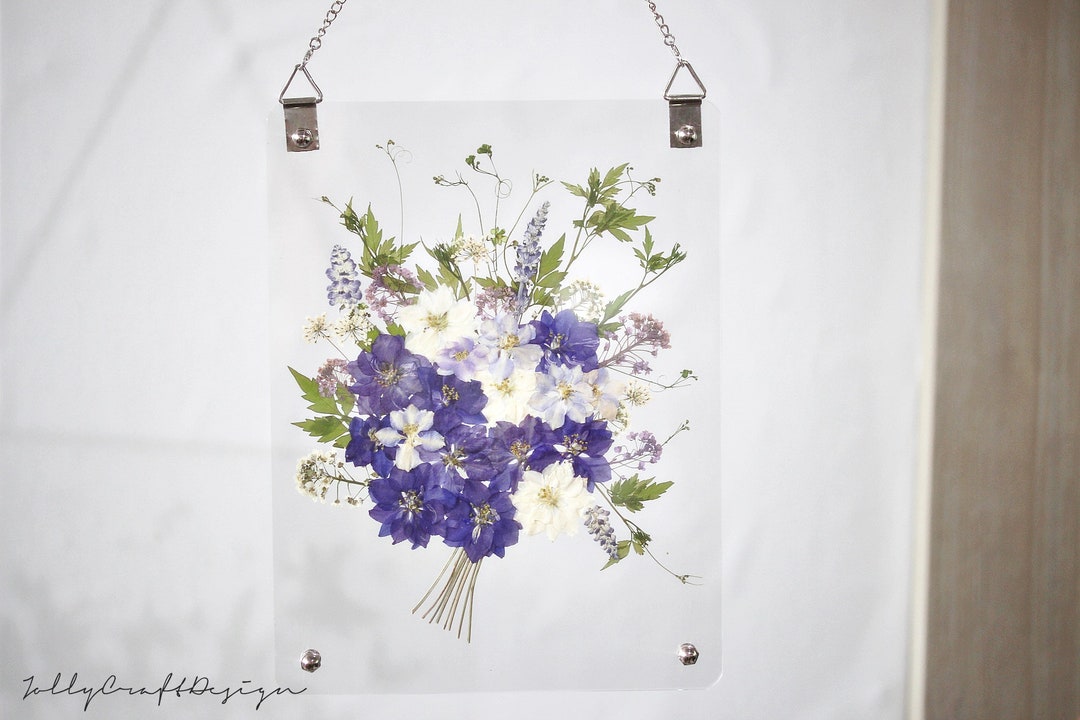 Purple Flowers Bouquet Pressed Flower Acrylic Hanging Flower Frame ...