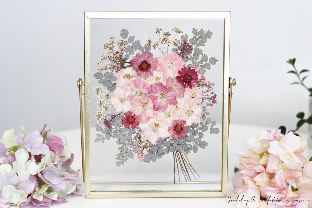 Pink Flowers Bouquet Pressed Flower Herbarium Frame, Pressed Flower ...