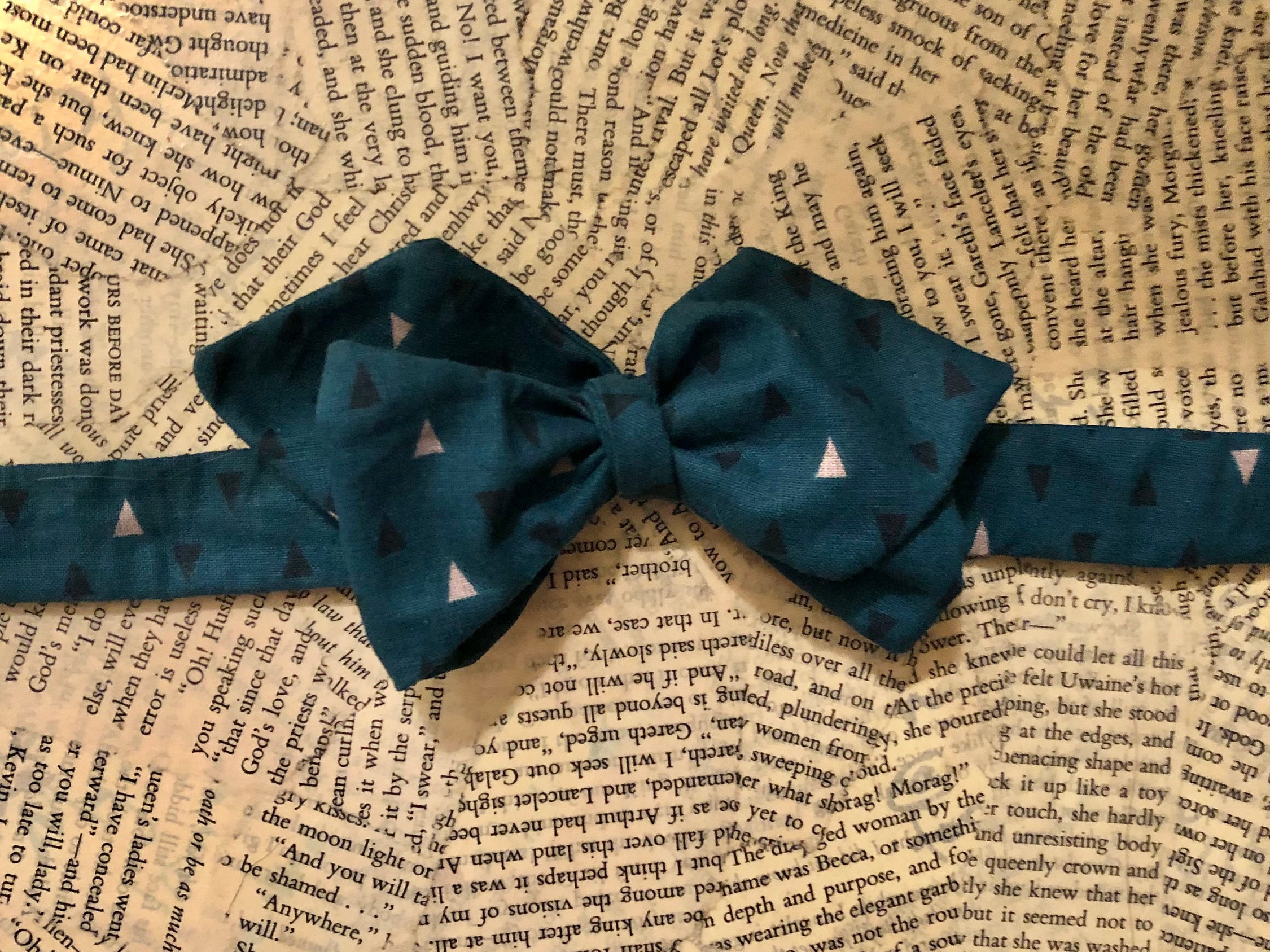 Handmade Diamond Point Bow Tie - Dark Blue-green Triangle Print - Etsy