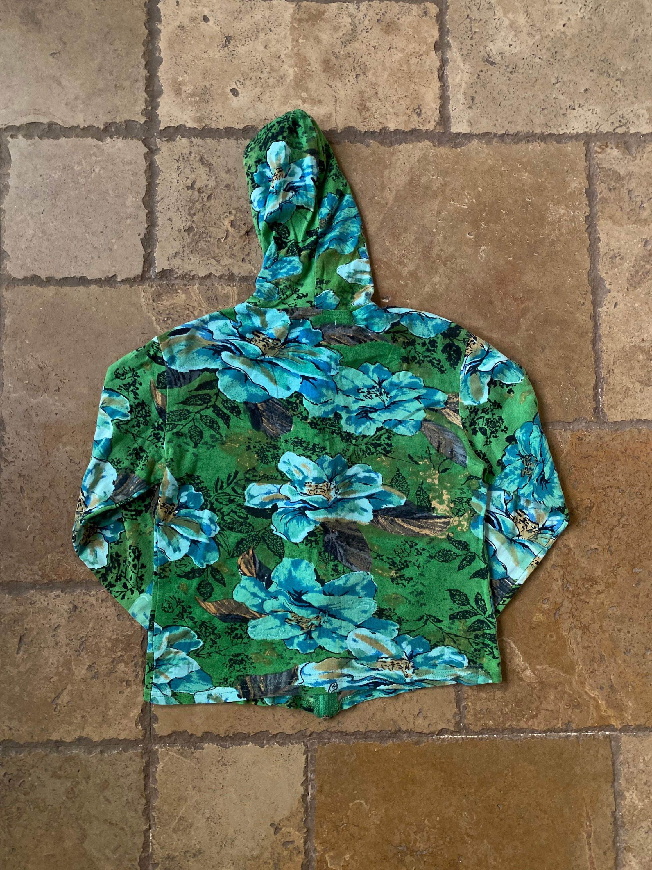 Y2K Green Floral Print Jacket With Hood by Great Northwest Clothing Co ...