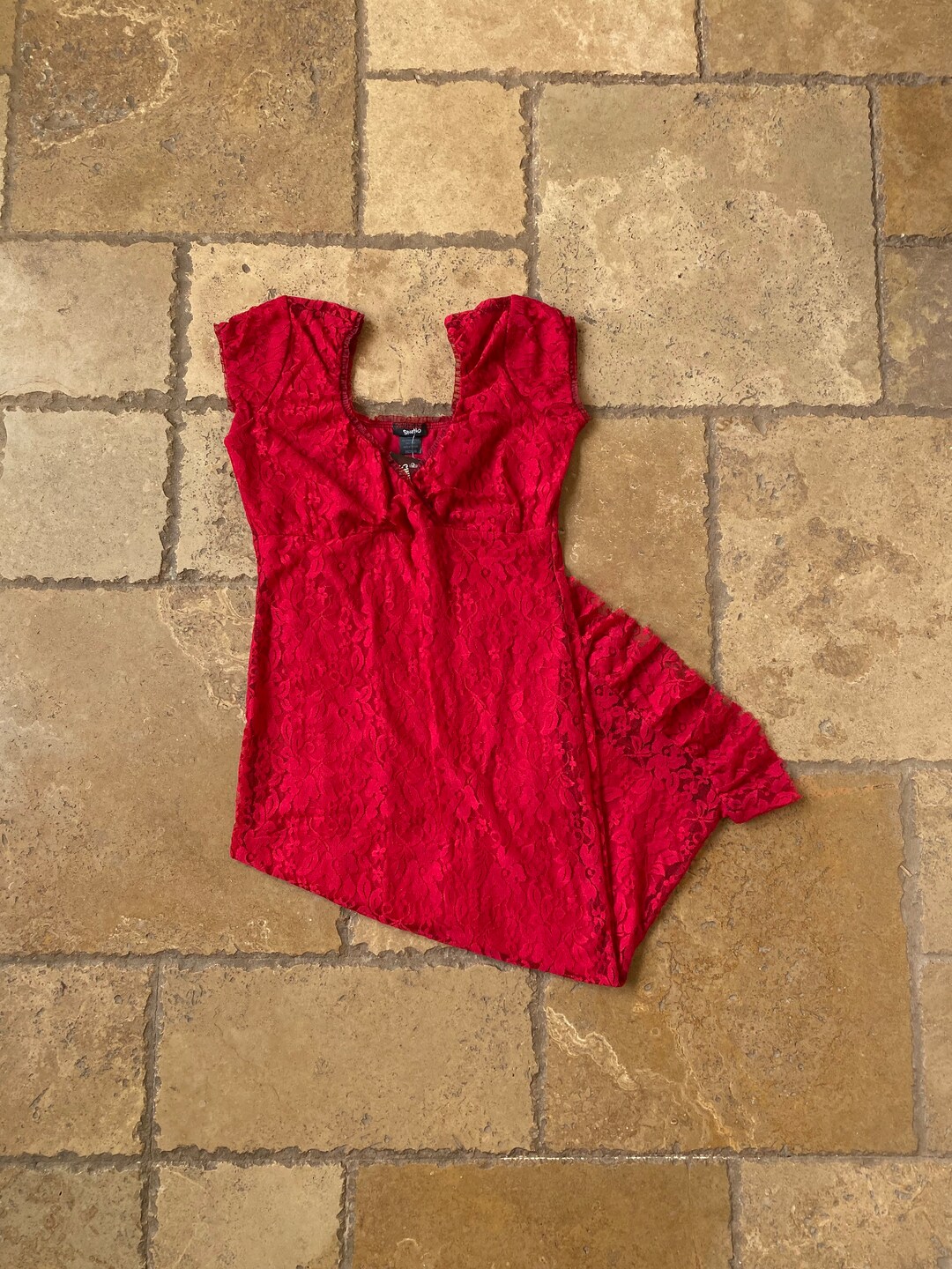 NWT Vintage 90s Red Lace Surplice Neckline Midi Dress by Switchblade ...