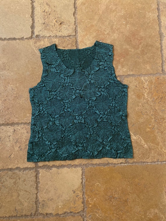 Y2K Green Crinkled Floral Tank - Gem