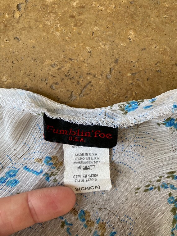 Vintage 1990s Blue Semi-Sheer Paisley Print Top by Fu… - Gem