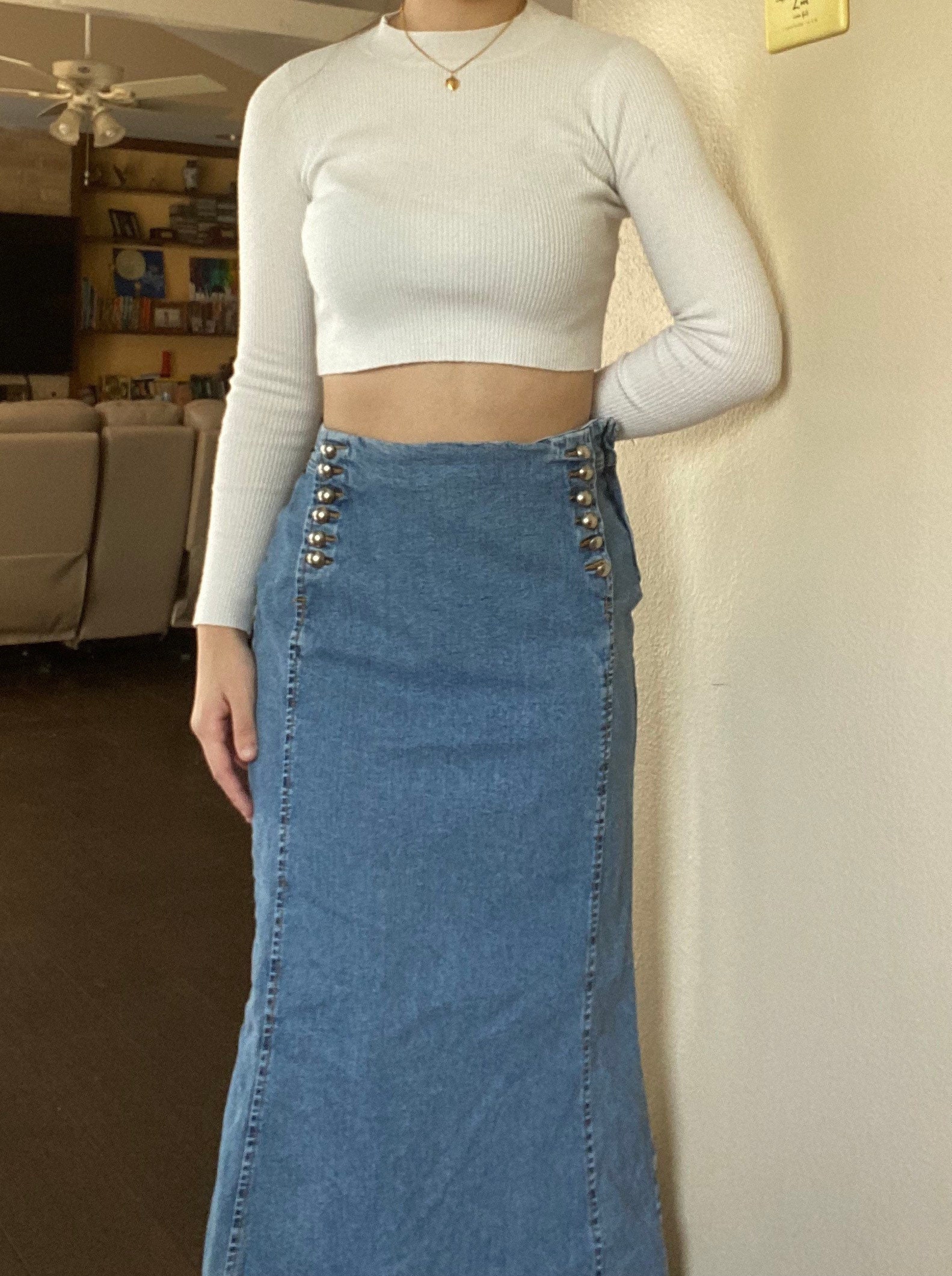 Y2K Denim Maxi Skirt by R4R Rave Jeans 31/32W - Etsy