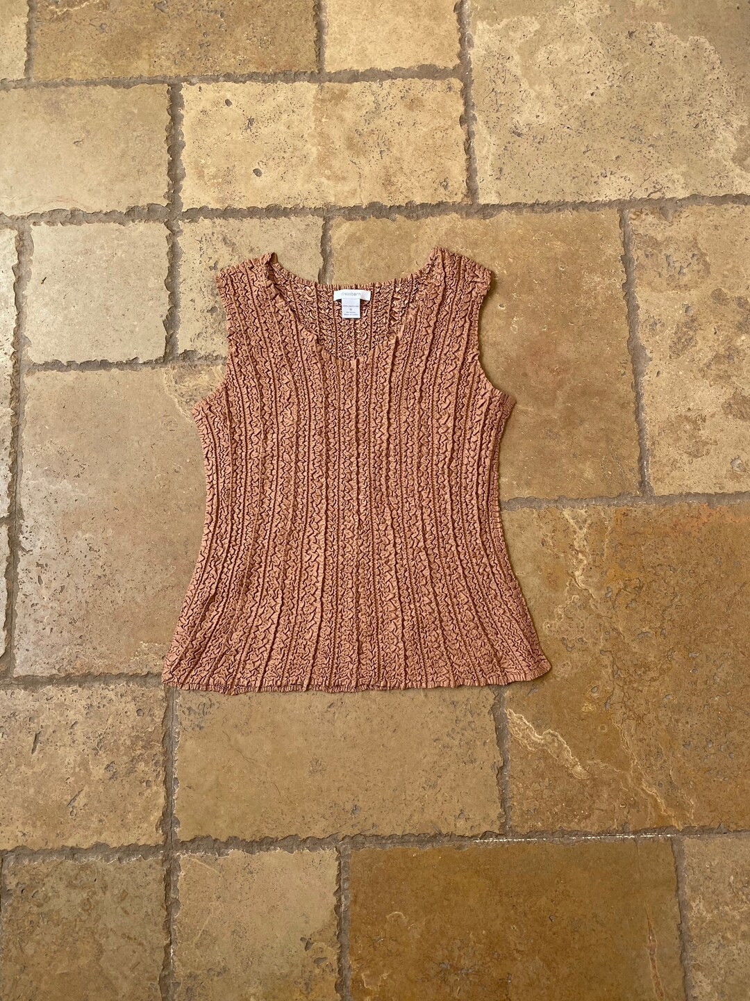 Y2K Light Brown Crinkled Popcorn Tank Top by Dressbarn - Etsy