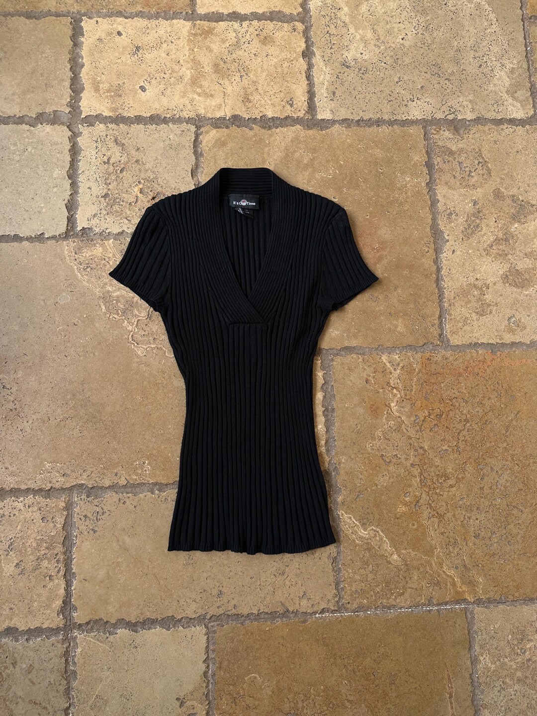 Y2K Black Ribbed Short Sleeve Top by It's Our Time - Etsy