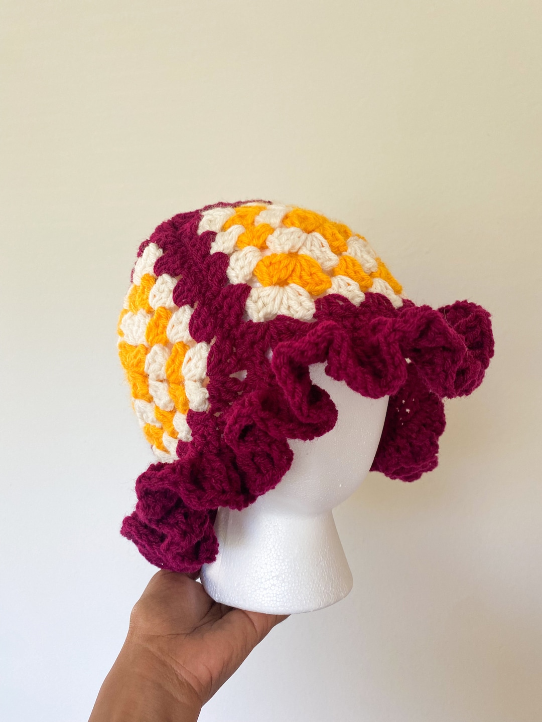 Ruffled Granny Square Crochet Hat - Etsy