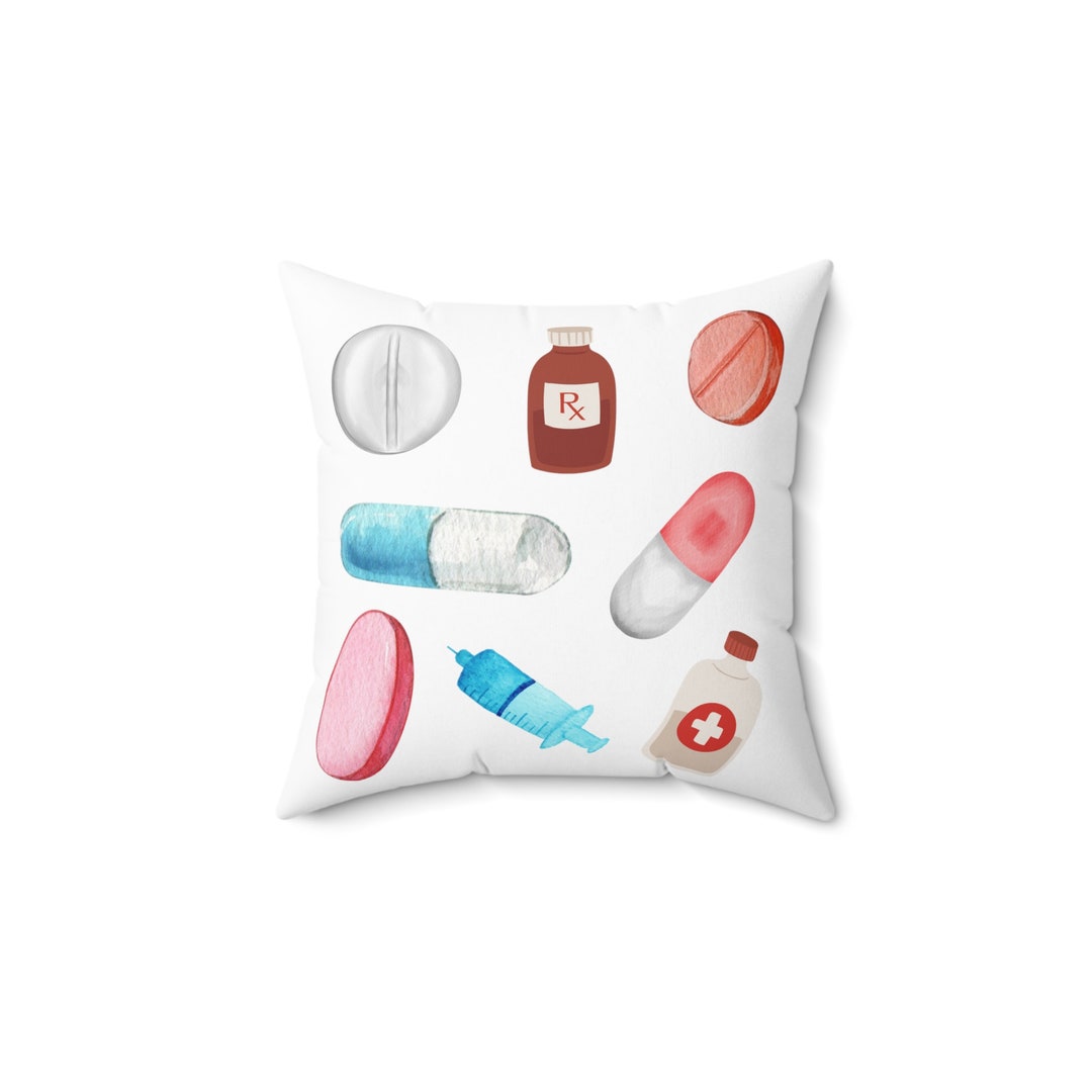Pill, Capsule, Tablet, Watercolor Spun Polyester Square Pillow, Gift Idea for Pharmacist ...