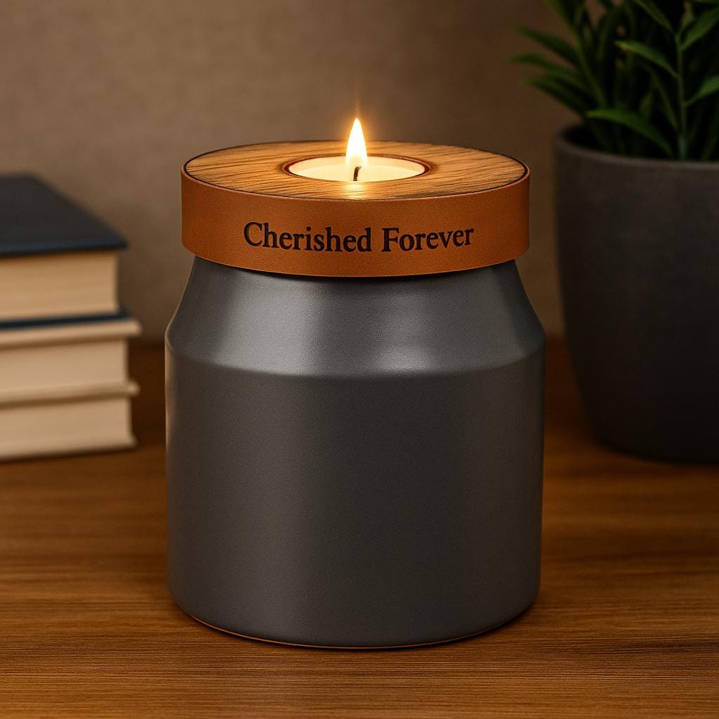 Stoneware Candle Urn | Modern Memorial Urn With Leather Lid - Etsy