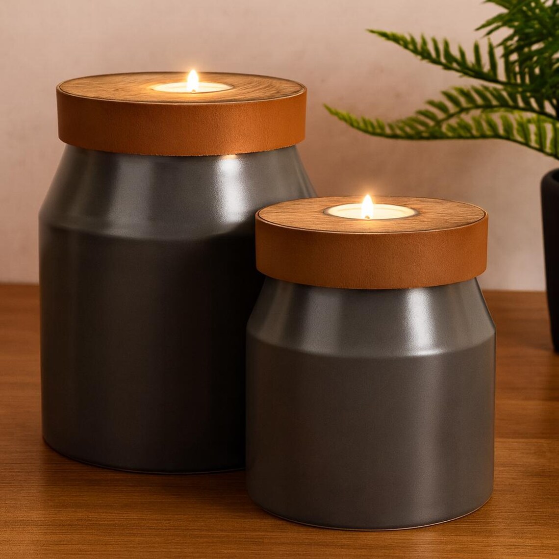 Stoneware Candle Urn | Modern Memorial Urn With Leather Lid - Etsy
