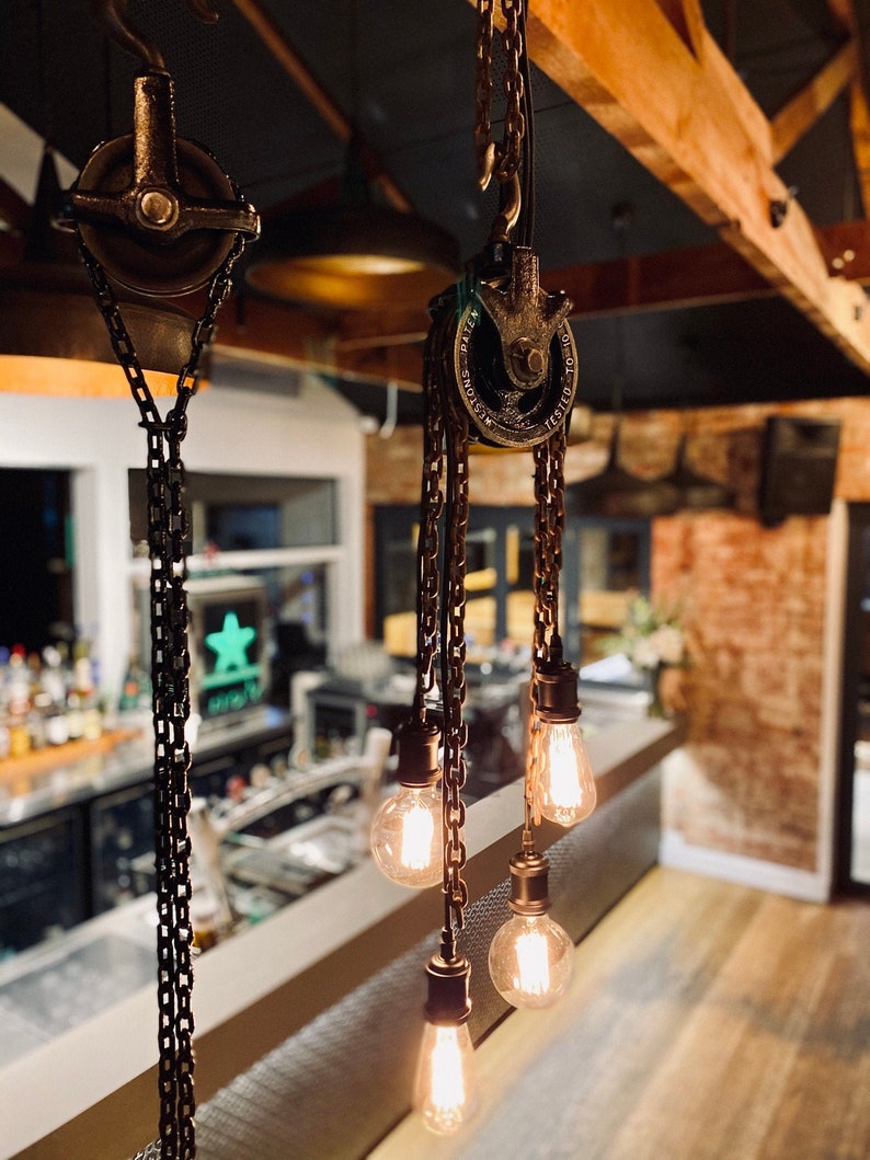 Industrial Lighting Pulley Pendant Light Pair | Etsy Industrial Lighting Pulley Pendant Light Pair | Etsy