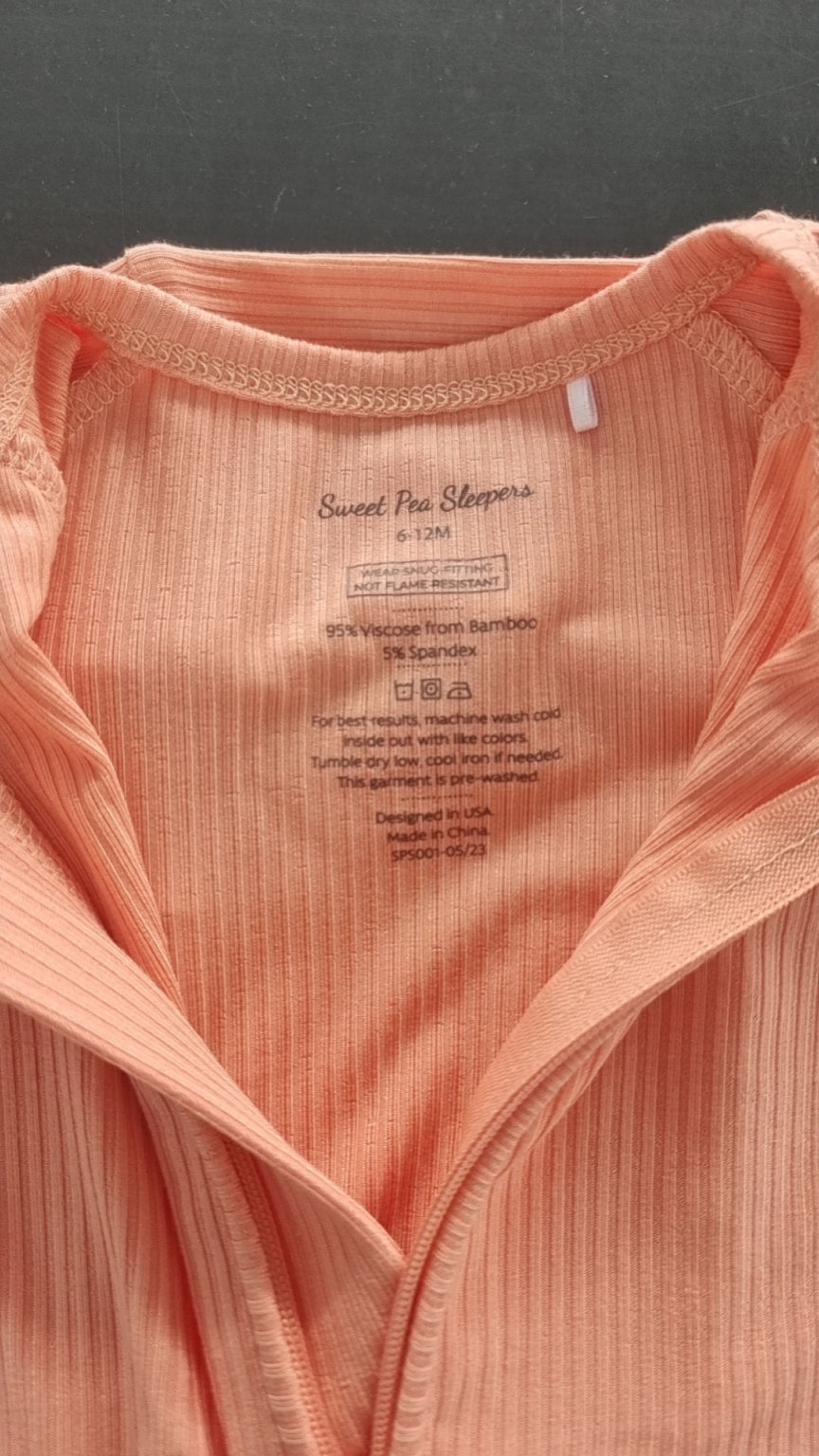 Peach Solid Ribbed Bamboo Viscose Zippy, Sleeper, Romper, Convertible ...