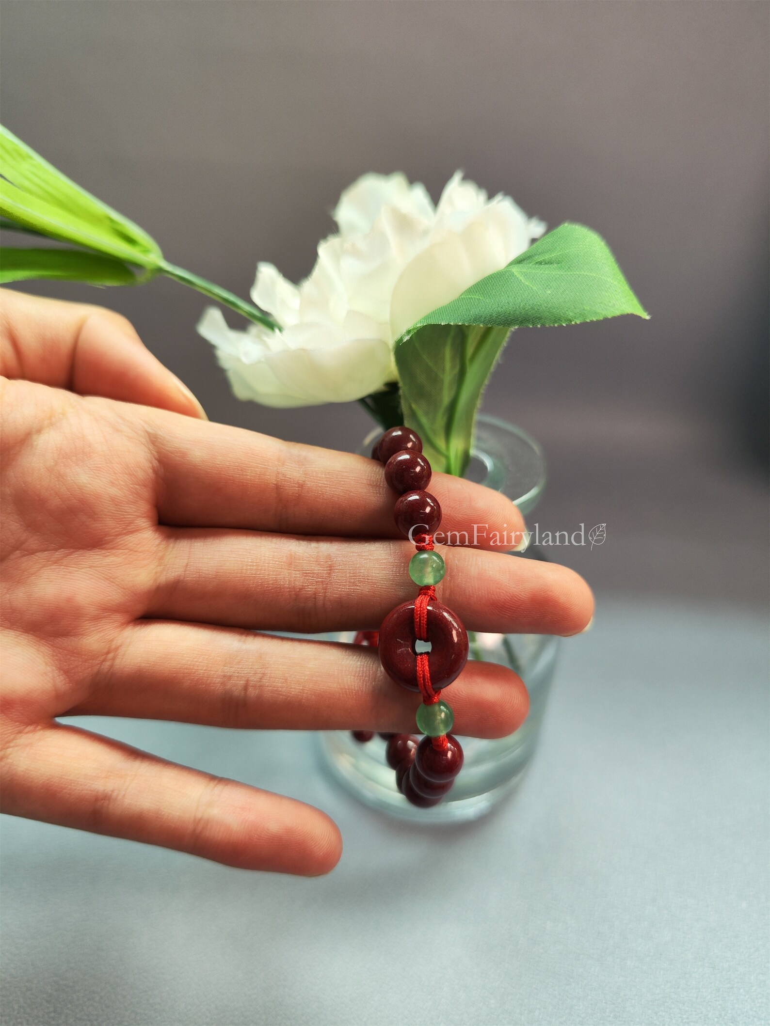 Pulsera de cuentas de cinabrio natural: joyería de la amistad ajustable ...