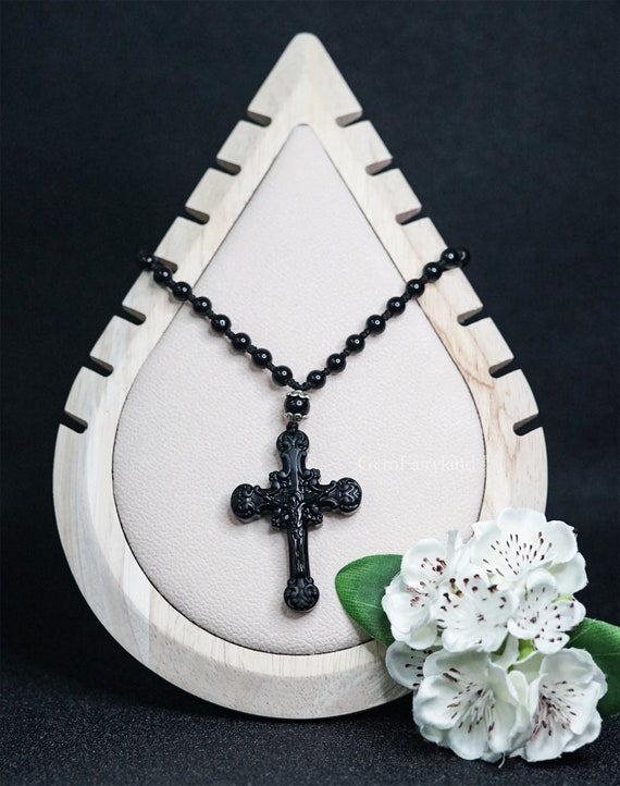 Obsidian Necklace With Obsidian Cross Pendant Men's - Etsy