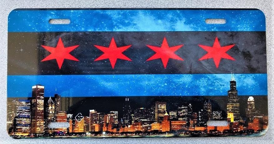 Chicago Skyline Flag Front License Plate - Etsy