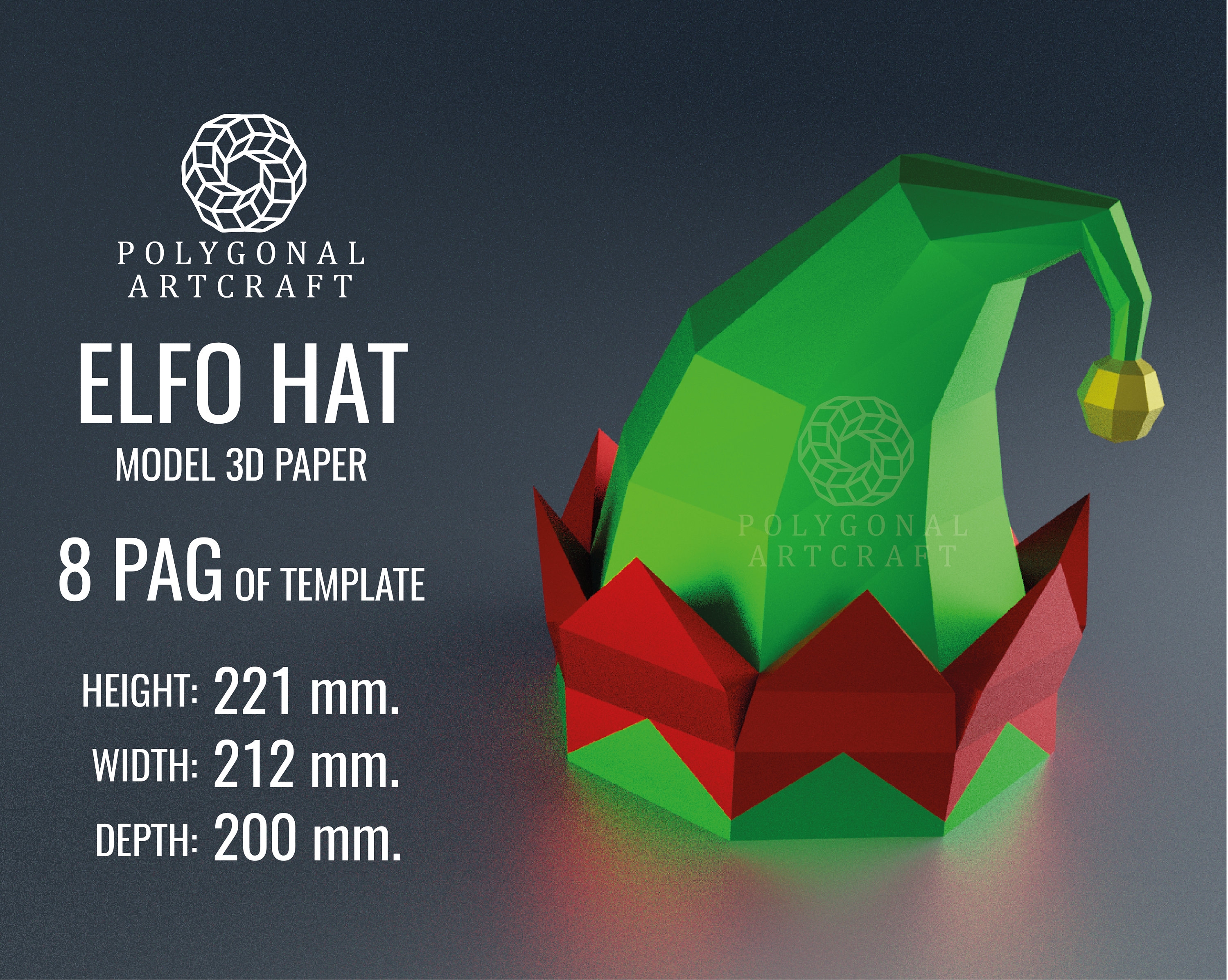 ELF HAT Papercraft 3d Lowpoly PDF Template - Etsy