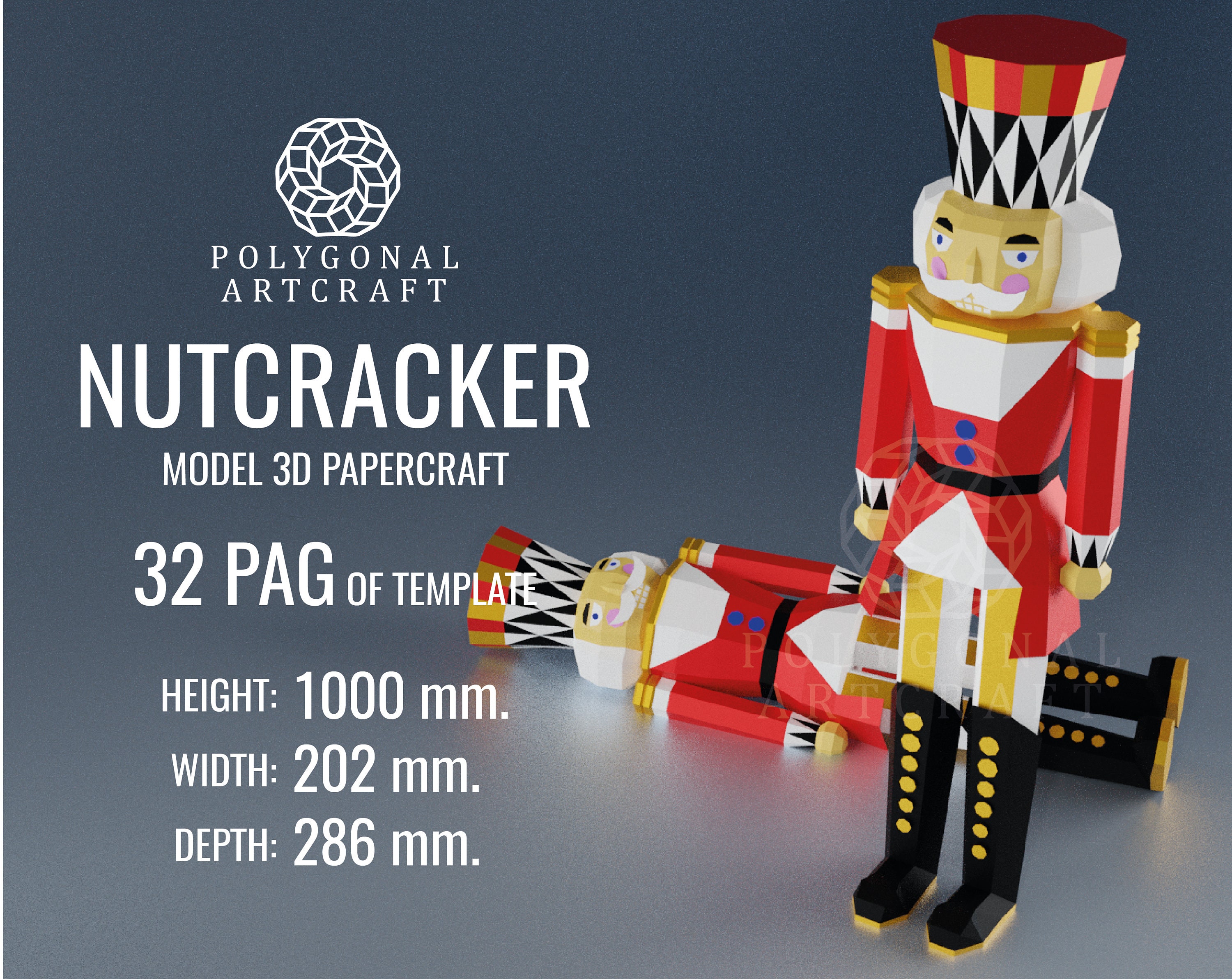Nutcracker Papercraft 3D lowpoly PDF Templante soldier 3D model ...