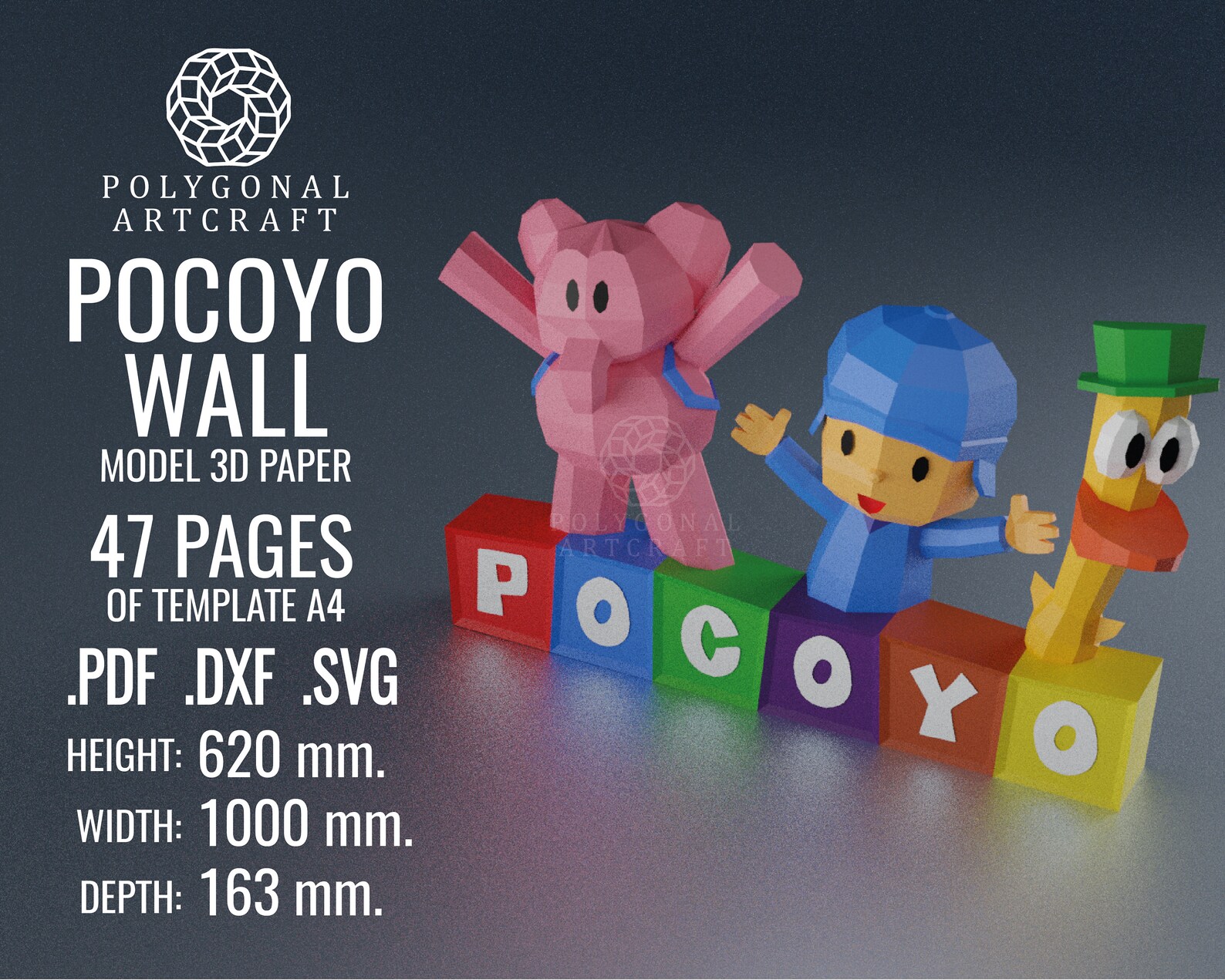 POCOYO wall Papercraft 3d lowpoly Pdf DXF SVG Template - Etsy España