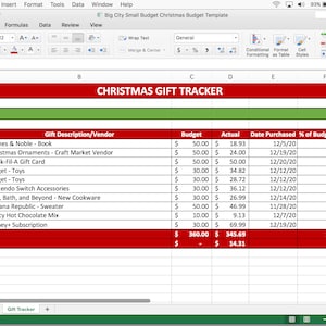 Christmas Budget Template | Spending Tracker | Gift Tracker | Microsoft ...