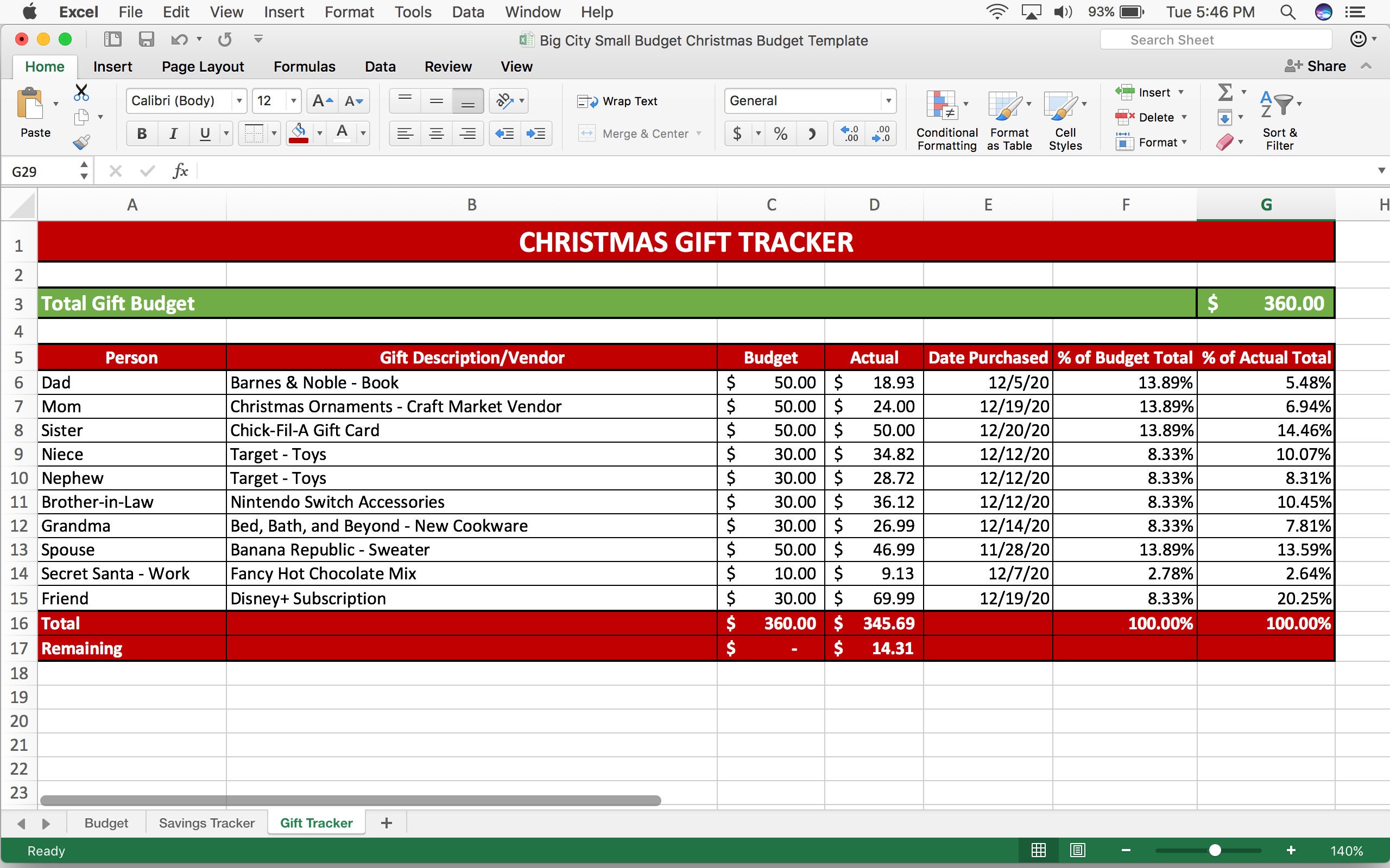 Christmas Budget Template | Spending Tracker | Gift Tracker | Microsoft ...