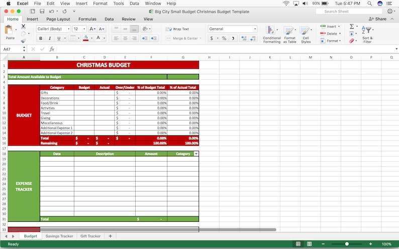 Christmas Budget Template | Spending Tracker | Gift Tracker | Microsoft ...