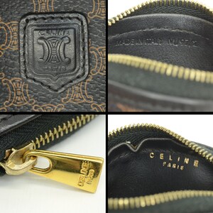 Authentic Celine Monogram Logo Coin Case Brown Leather GP Vintage Pouch ...