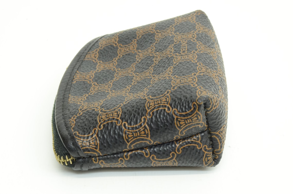 Authentic Celine Monogram Logo Coin Case Brown Leather GP - Etsy