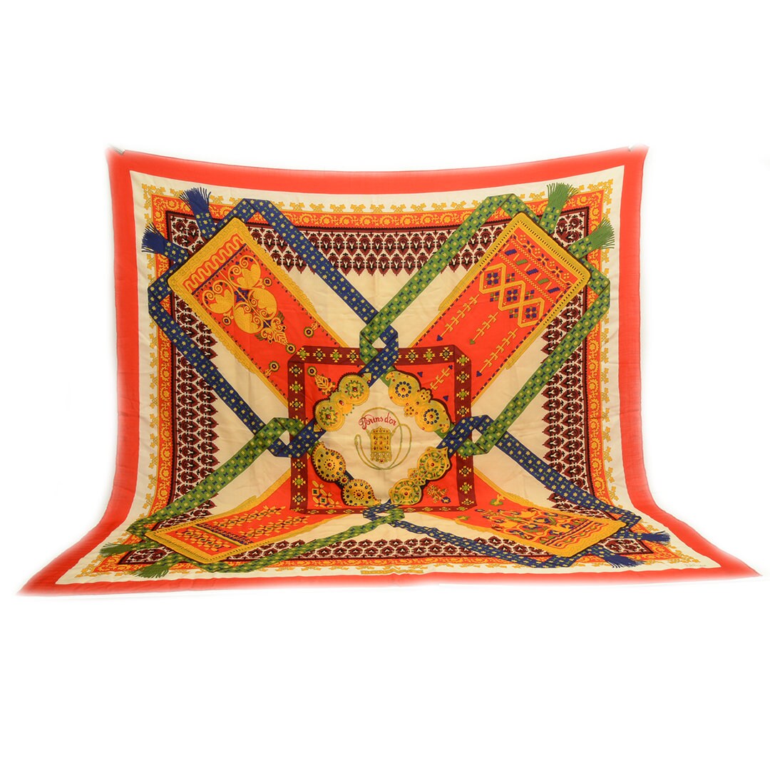 Authentic Hermes Cashmere Shawl Brins D or Red Abadie Strands 140cm Silk Scarf 1p8458 Etsy UK