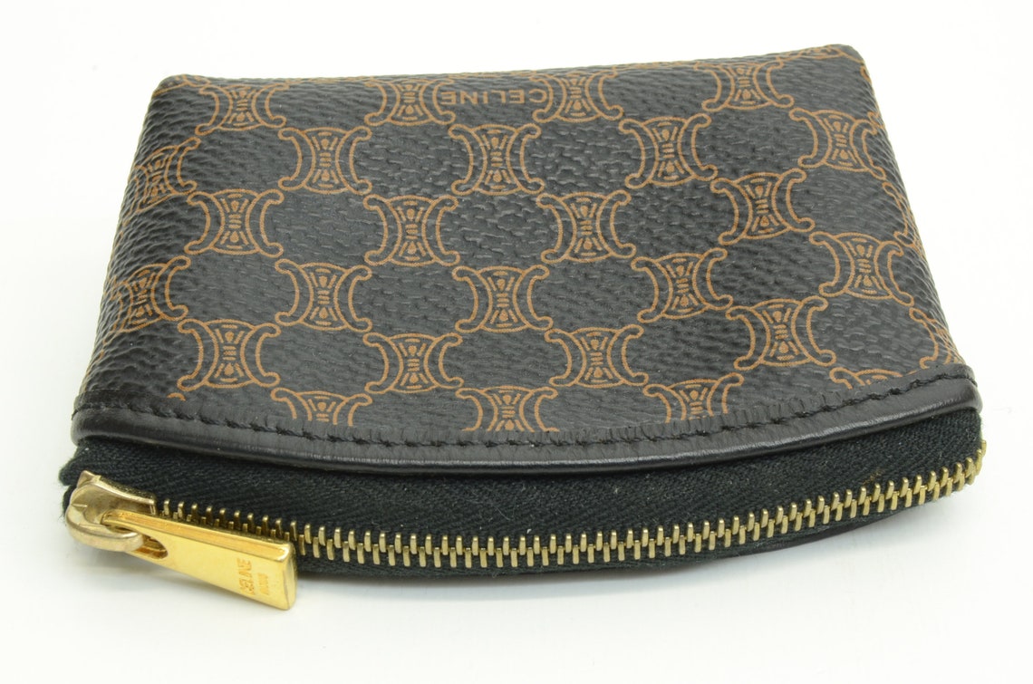 Authentic Celine Monogram Logo Coin Case Brown Leather GP | Etsy