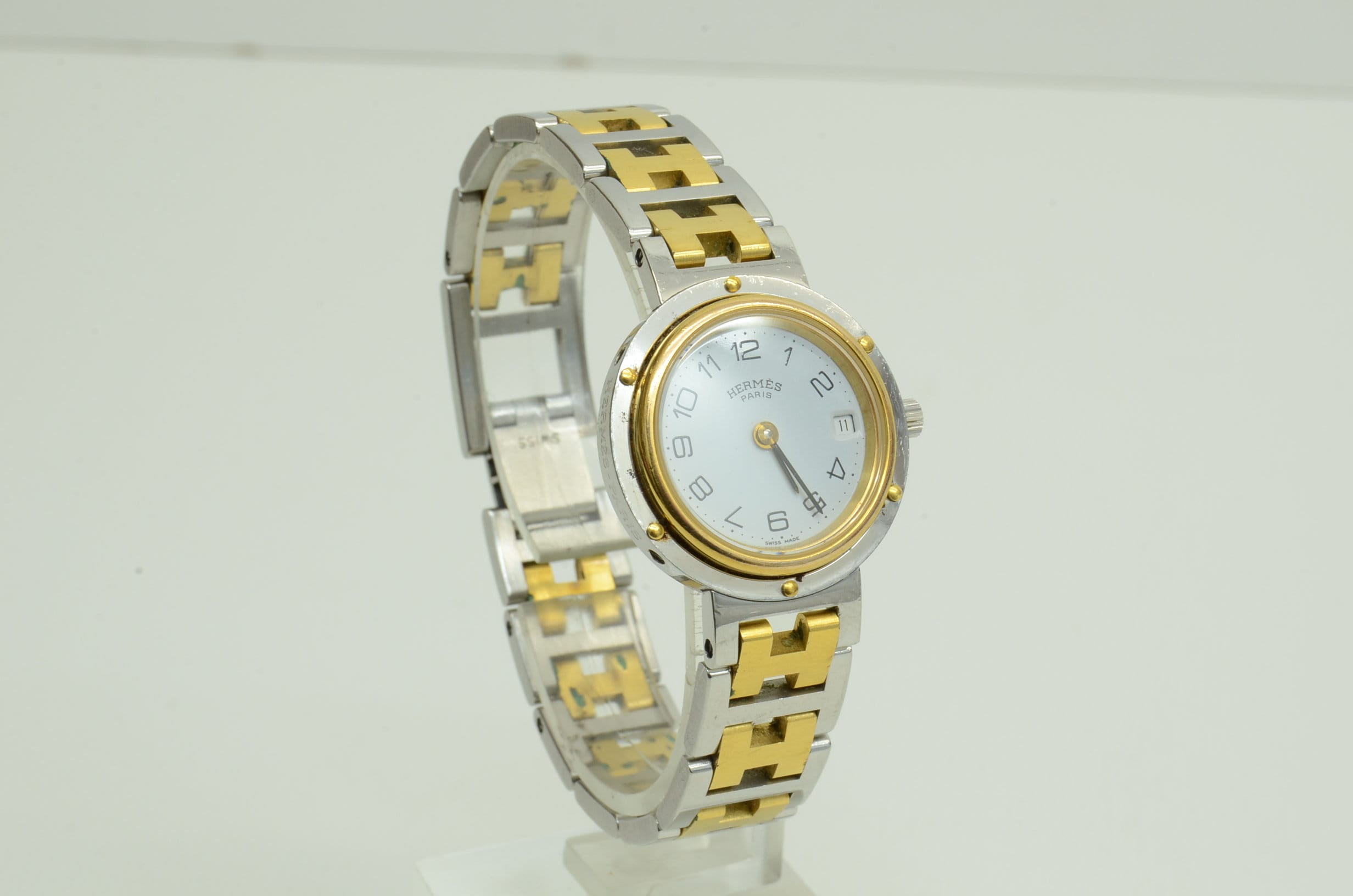 Authentic Hermes Horloger Watch 24mm GP Vintage SS Logo Band Authentic Hermes Horloger Watch 24mm GP Vintage SS Logo Band